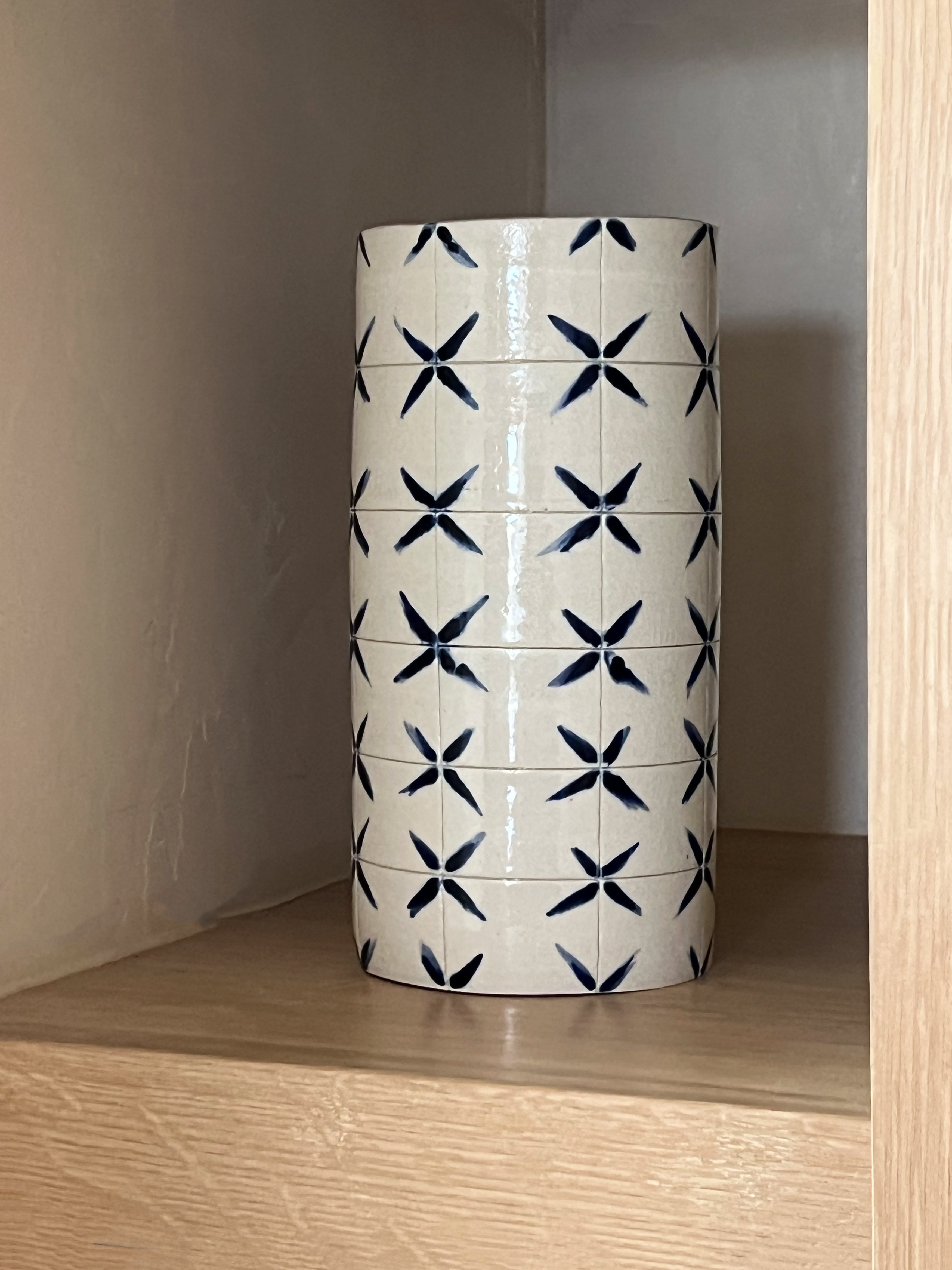 Handmade Ceramic Cylinder Vase in Gridded Tiles – Home Union NYC