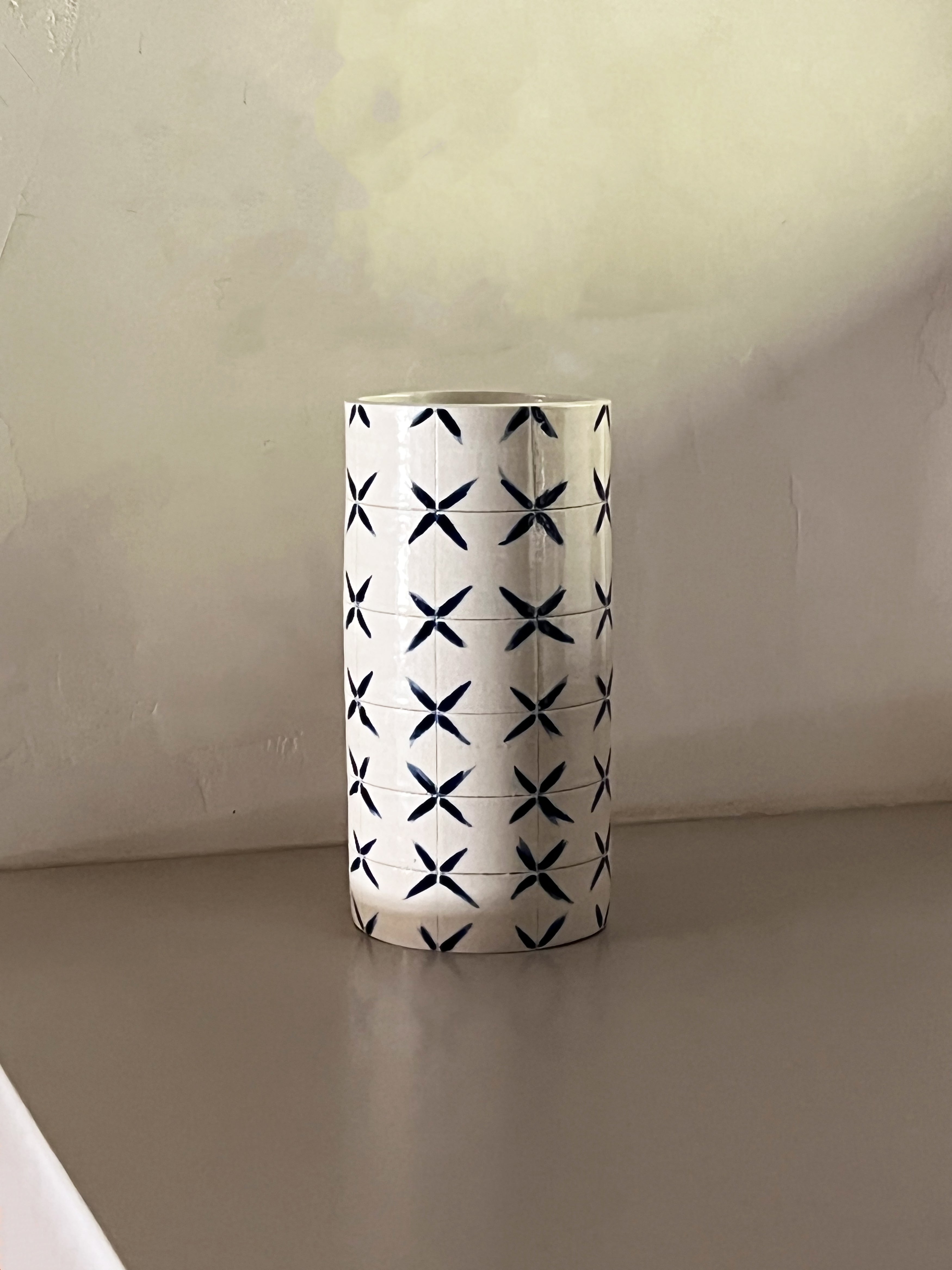 Handmade Ceramic Cylinder Vase in Gridded Tiles – Home Union NYC