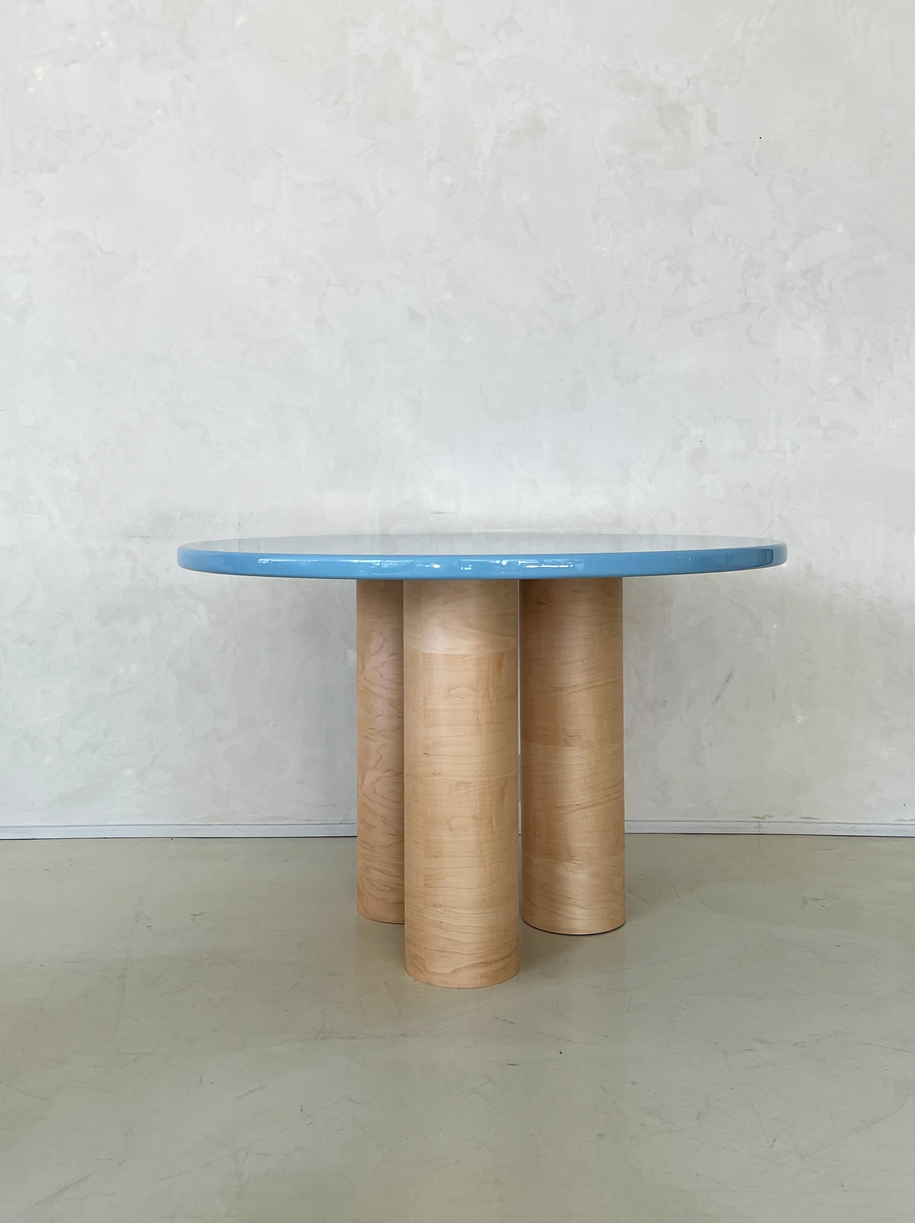 Sky Blue Pier Table with Maple Cylinder Chunky Legs – Home Union NYC