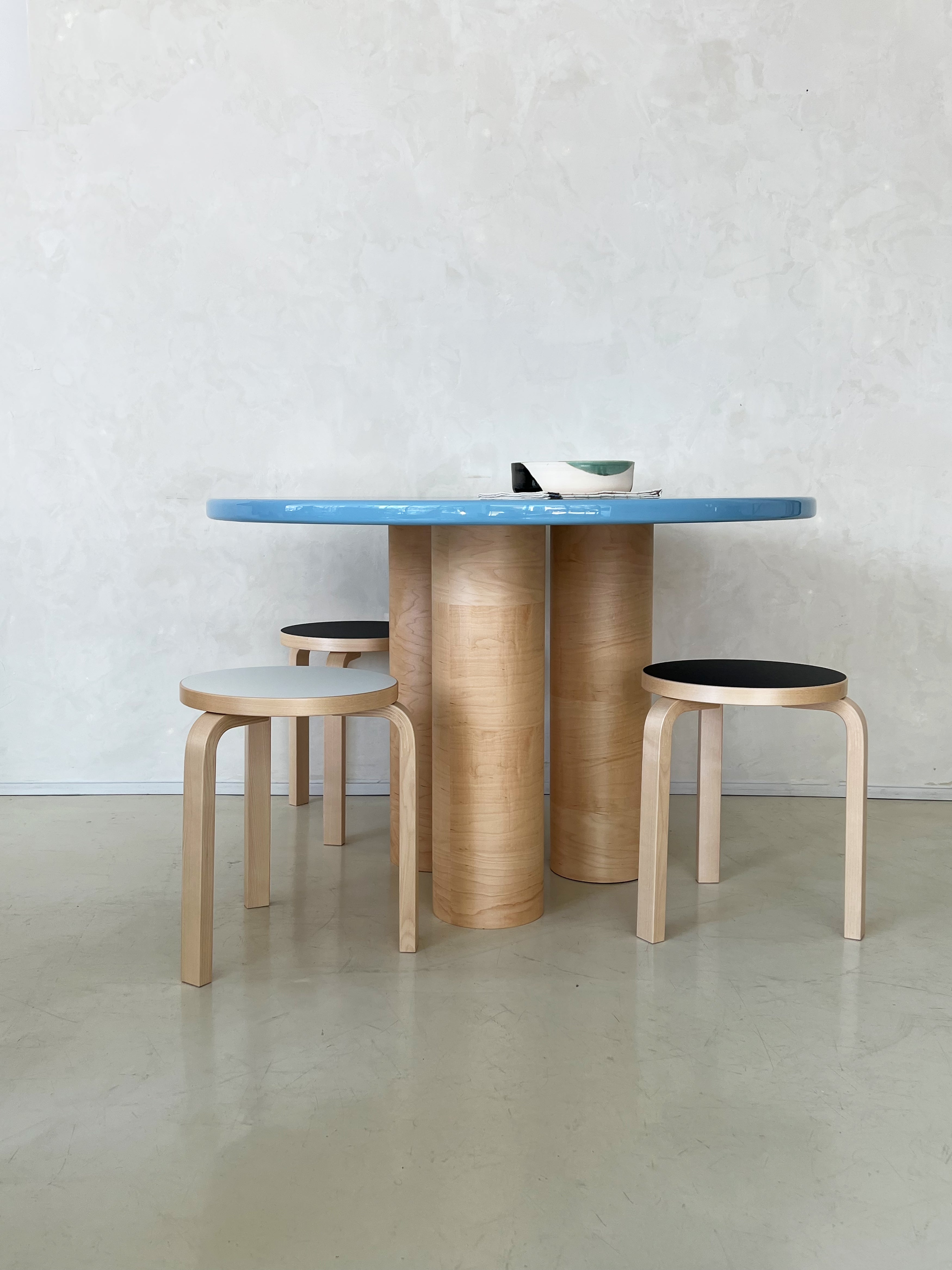 Sky Blue Pier Table with Maple Cylinder Chunky Legs – Home Union NYC