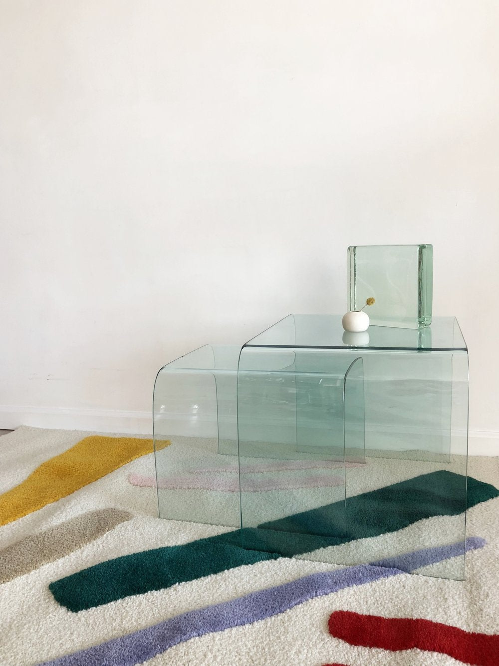 1980 Italian Fiam Bent Glass Waterfall Nesting Tables By Angelo Cortes ...