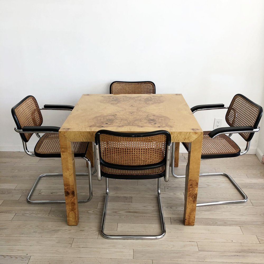 1970s Olive Burl Milo Baughman Square Dining Table – Home Union NYC