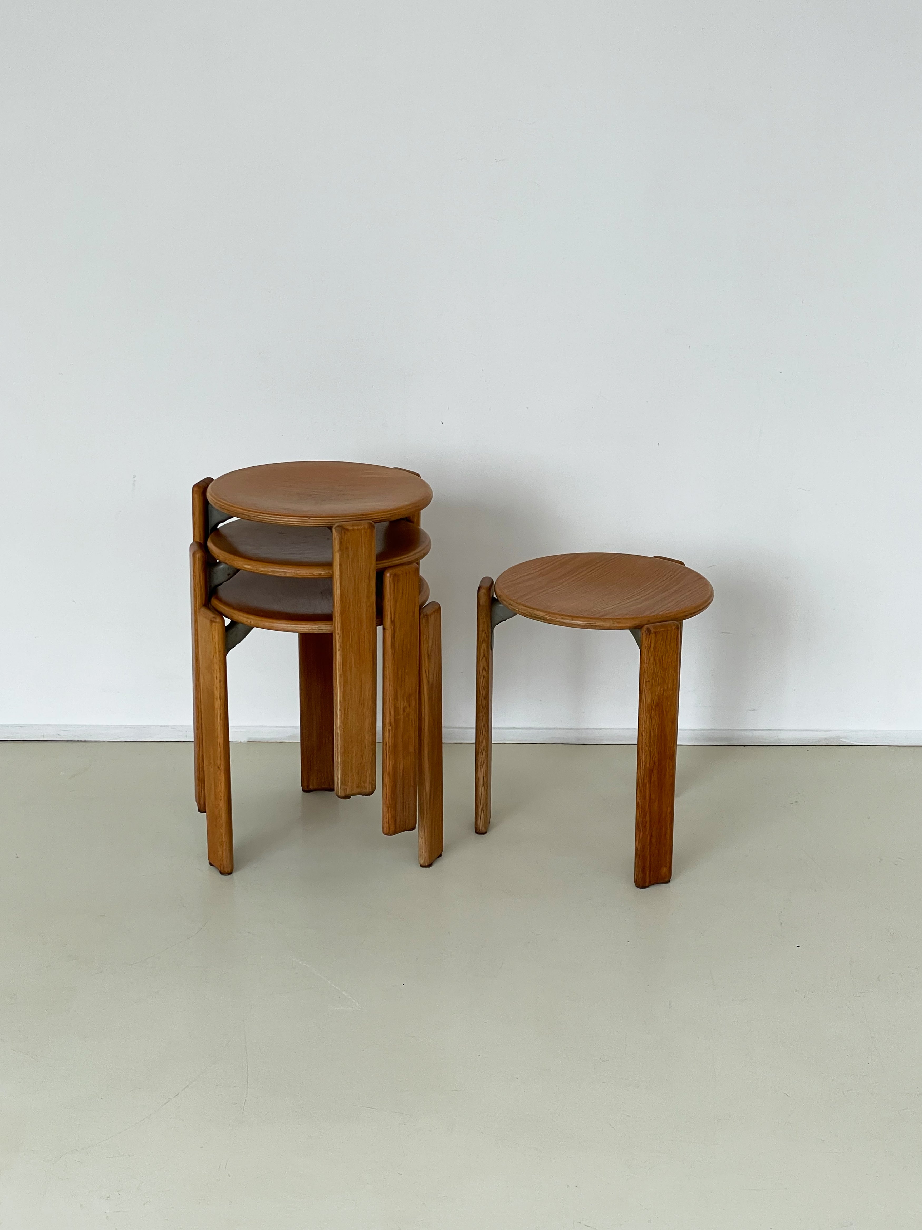 Bruno Rey Set of 4 "Rey" Stacking Stools in Oak – Home Union NYC