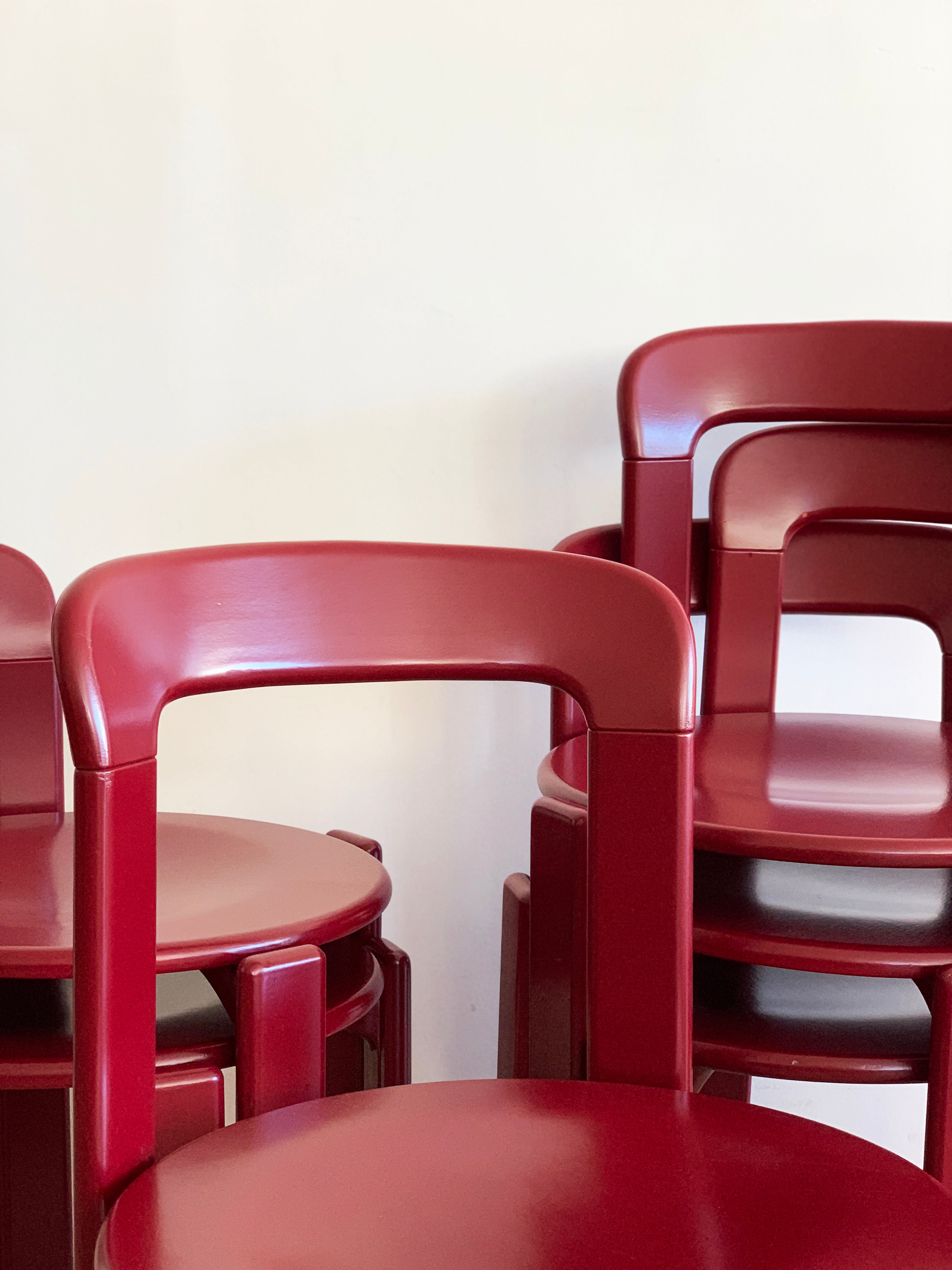 1970s Rey Stacking Chairs in Raspberry Red by Bruno Rey – Home Union NYC